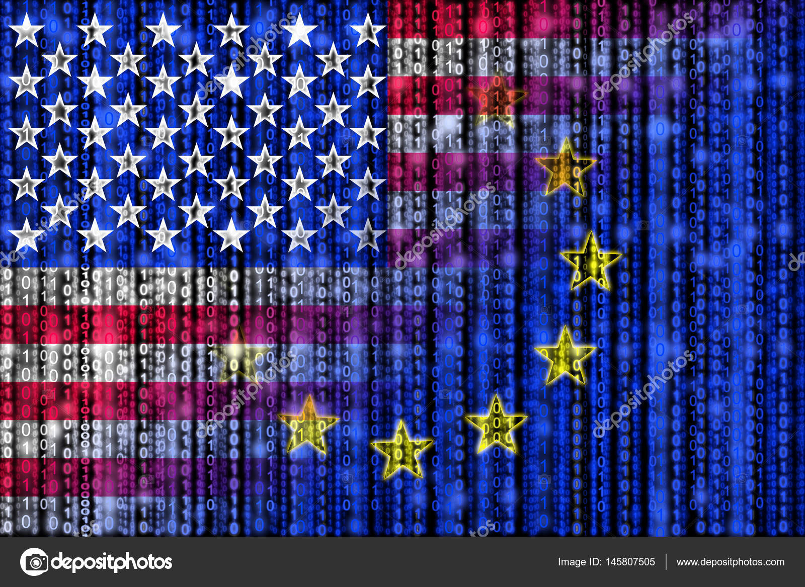 American digital flag morphing into european binary flag — Stock Photo ...