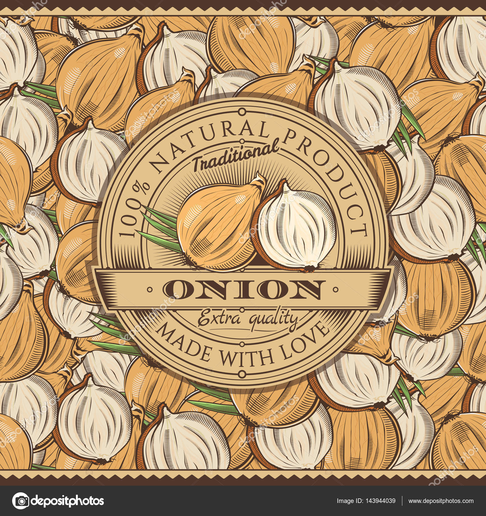 Vintage Onion Label On Seamless Pattern Stock Vector Image by ...