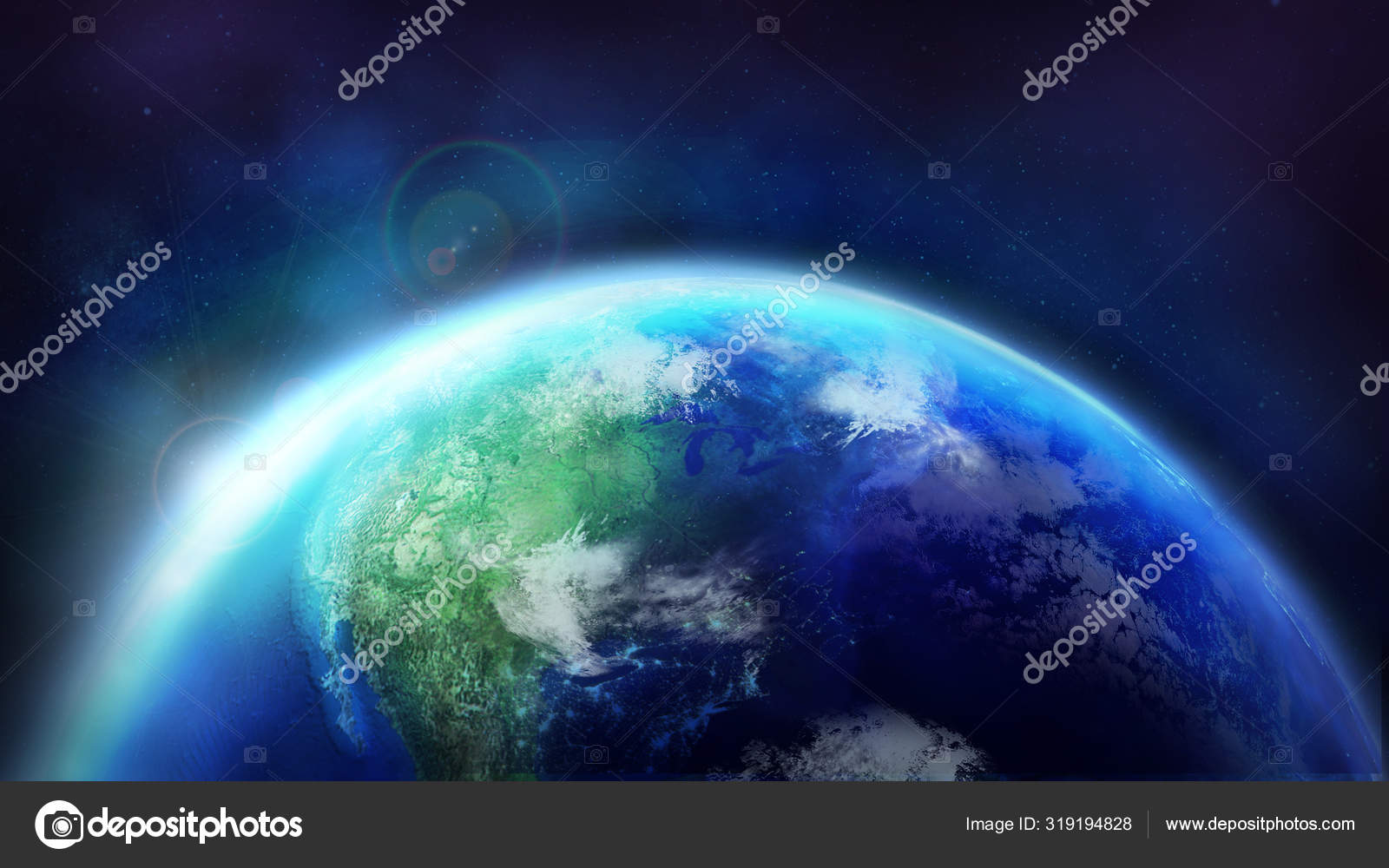 Dawn over the planet Earth. Globe is half illuminated by the sun ...