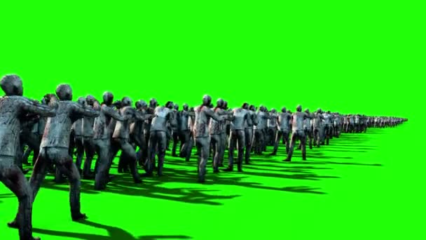 A large crowd of zombies. Apocalypse, halloween concept. 4K green ...