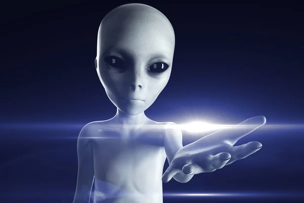 Alien in space ship. hand reaching out with Earth planet. UFO ...