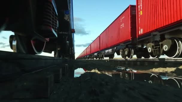 Freight train with cargo containers. Against Sunrise. logistic concept ...