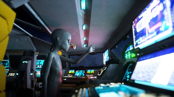 Alien in space ship. hand reaching out with Earth planet. UFO ...