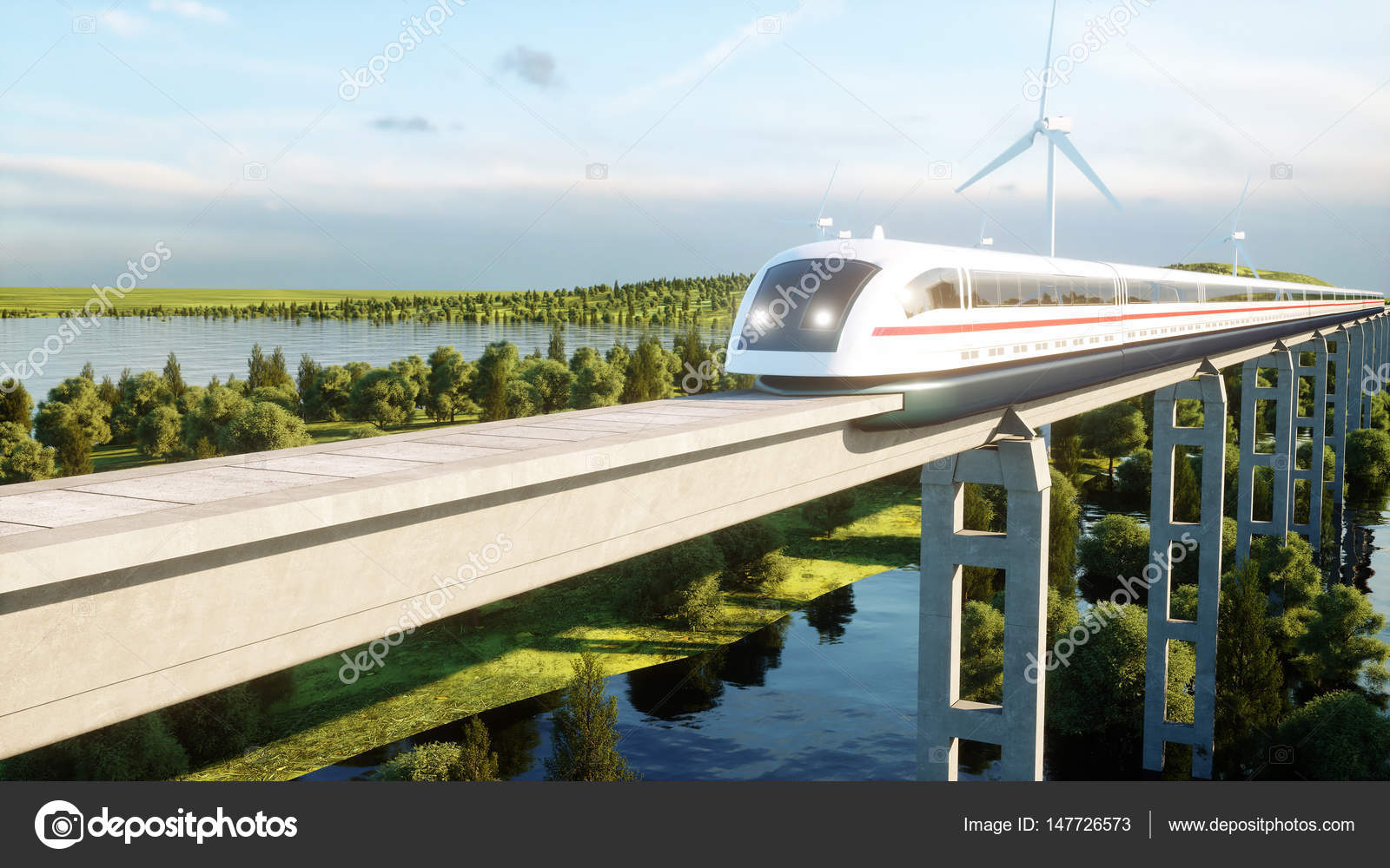 Futuristic, modern Maglev train passing on mono rail. Ecological future ...