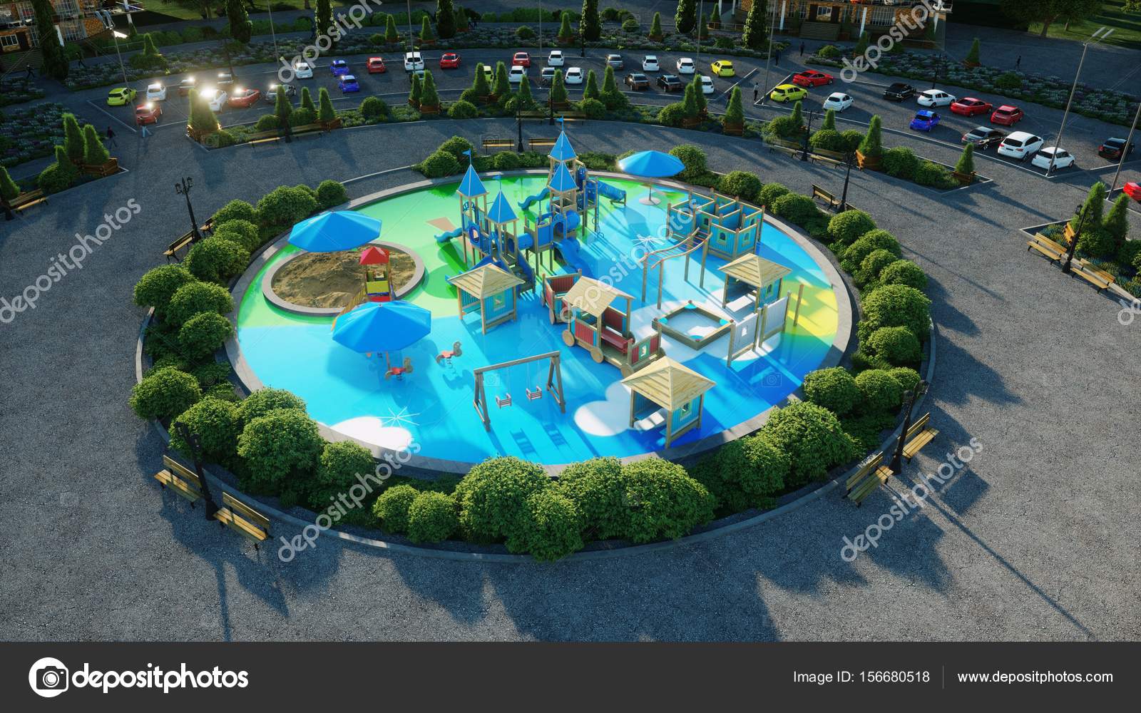 City, playground architectural 3d visualization. 3d rendering. Stock ...