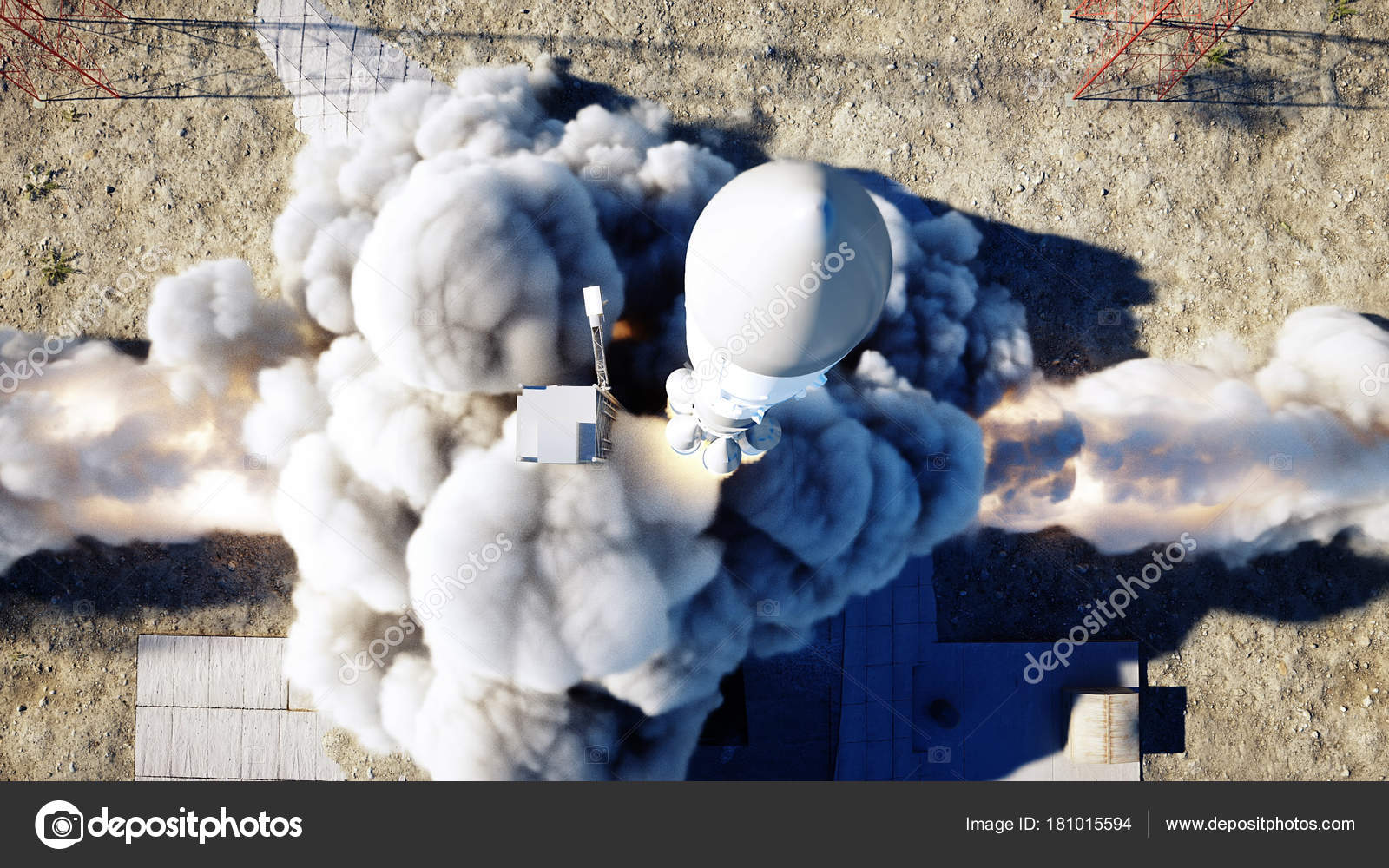 Rocket launch animation. Daylight. Space launch system. 3d rendering ...