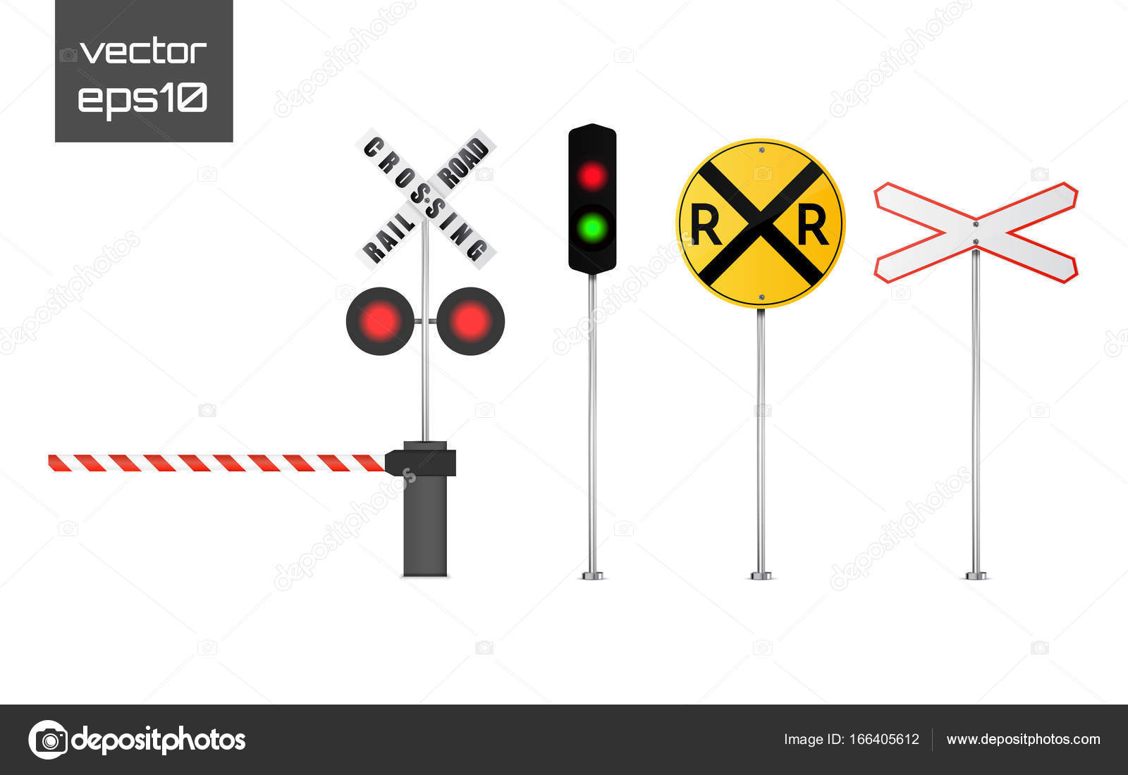 Vector detailed railway warning signs isolated on white background ...