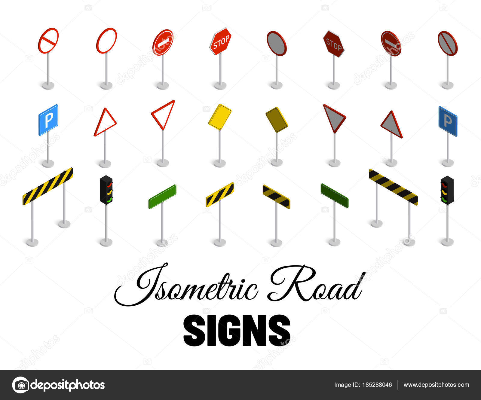 Set of isometric road signs isolated on white background. Vector Stock ...