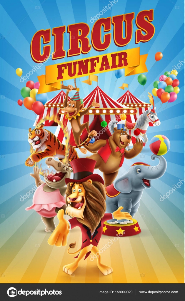 Colorful Circus banner with animals — Stock Vector © mollicart #158009020