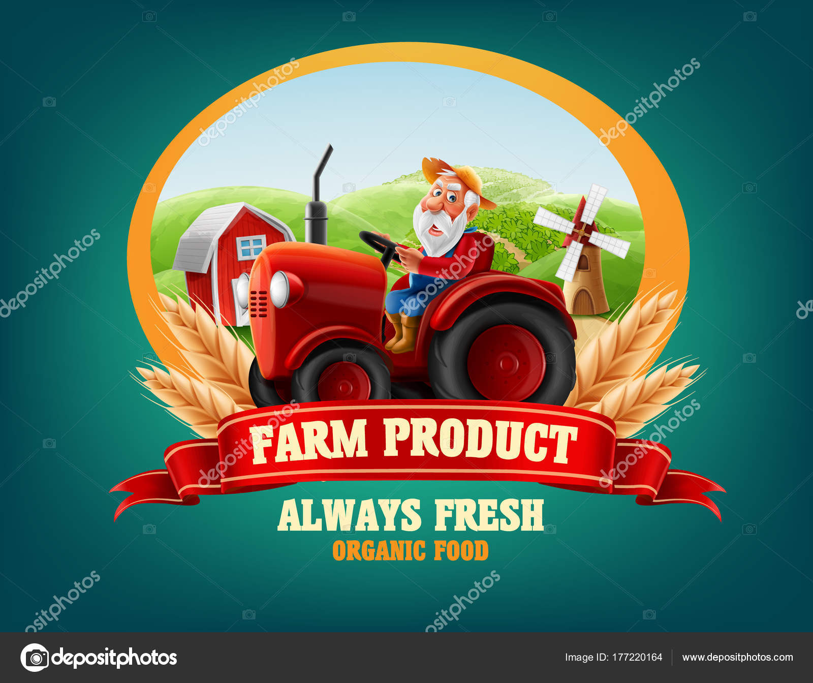 Farm Product Always Fresh Organic Food Advertising Banner Label Stock ...