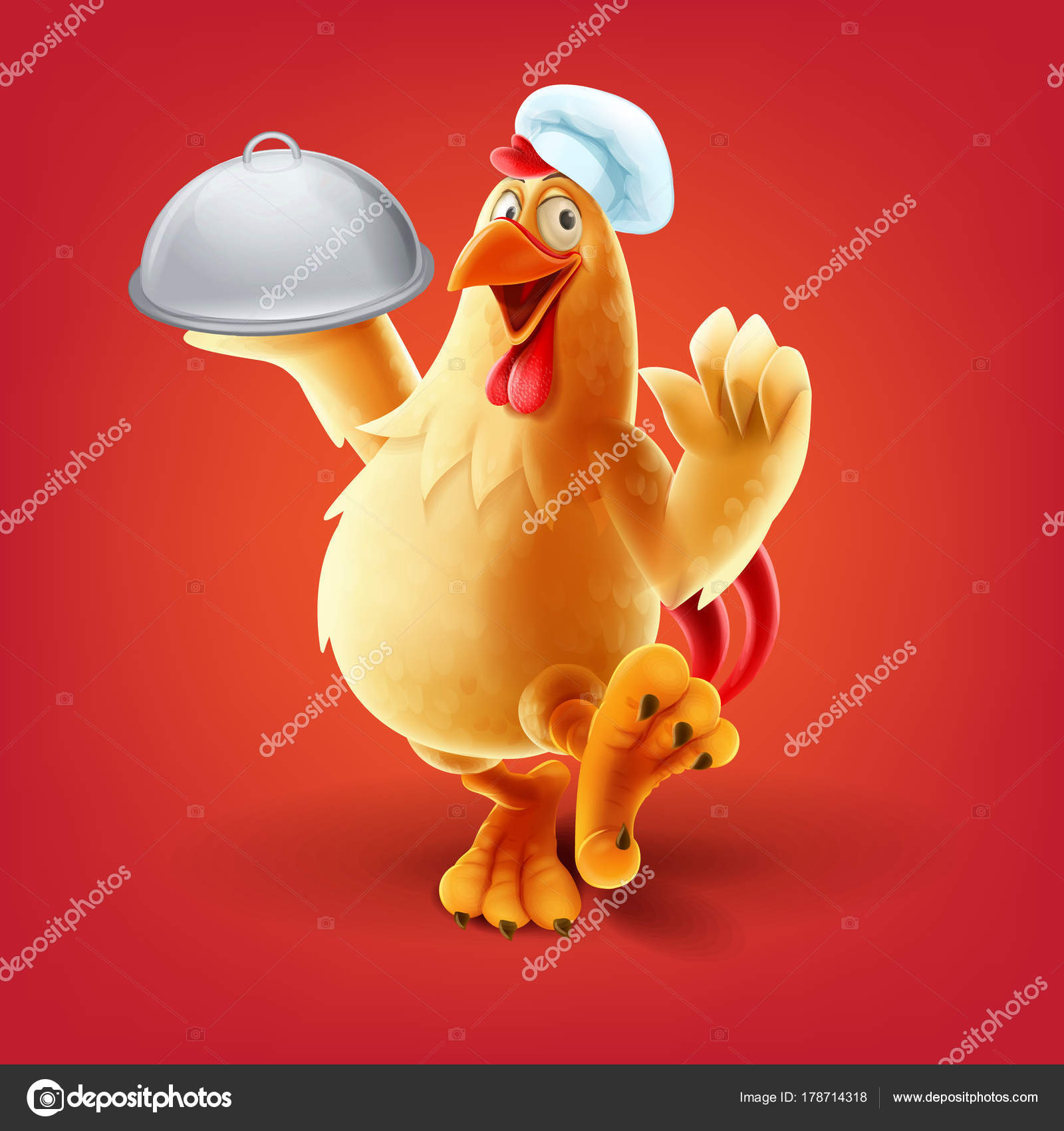 Vector Illustration Cute Chicken Chef Cartoon Character Red Background ...