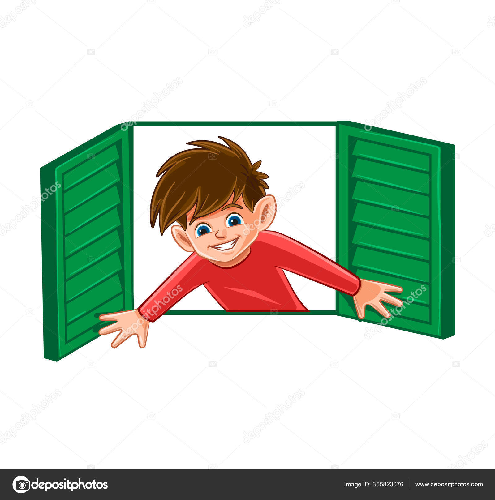 Chico Abrió Ventana — Vector de stock © mollicart #355823076