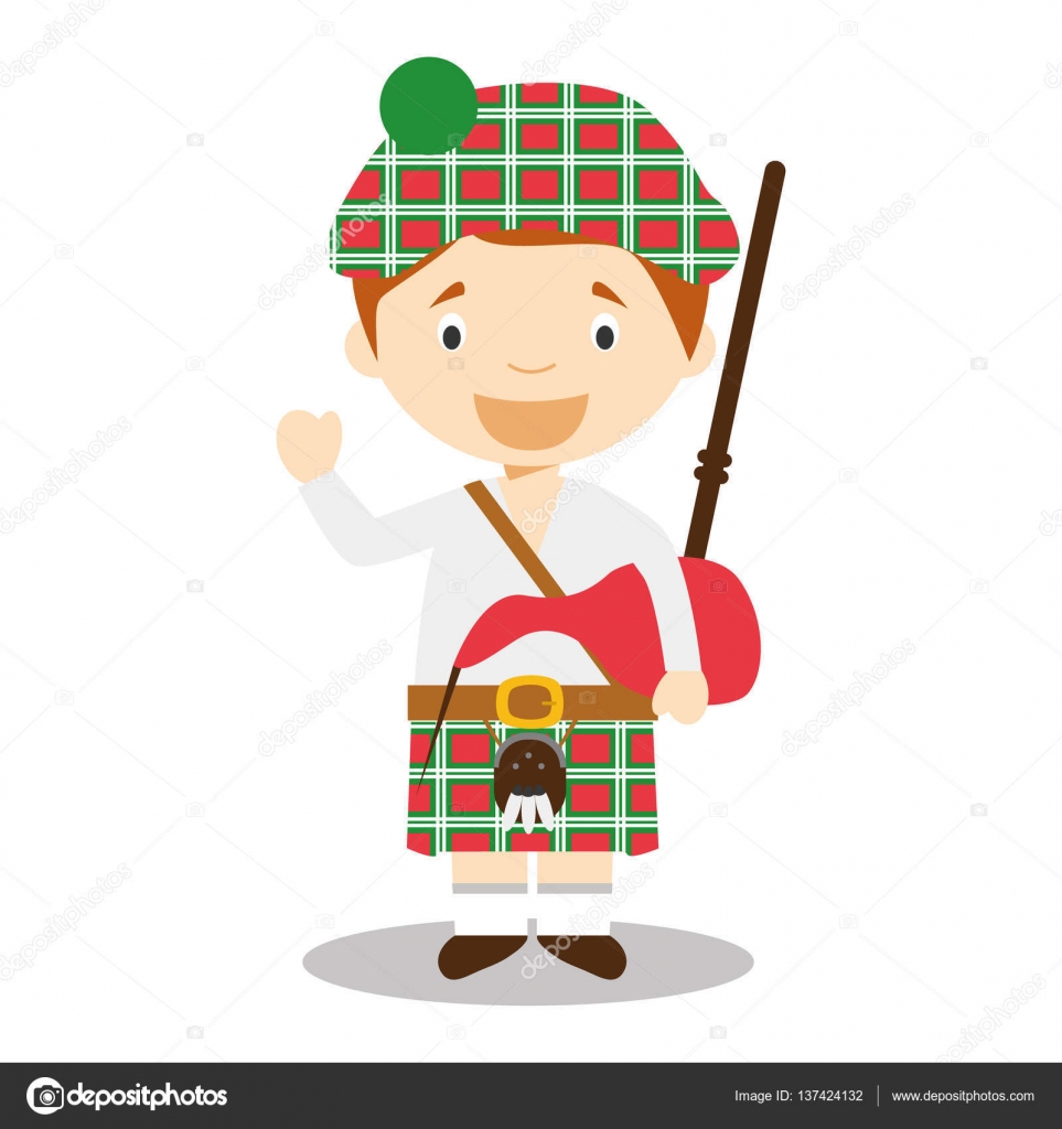 Character from Scotland dressed in the traditional way with kilt and ...