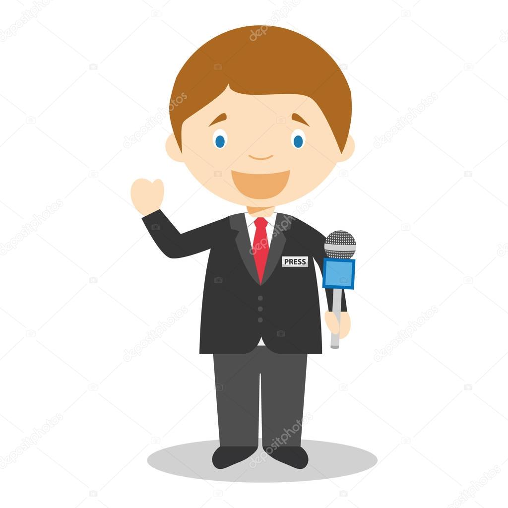 Cute cartoon vector illustration of a journalist — Stock Vector ...