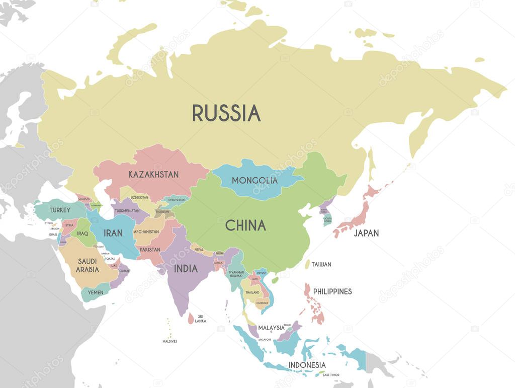 Ilustración vectorial del mapa político asiático aislado sobre fondo ...