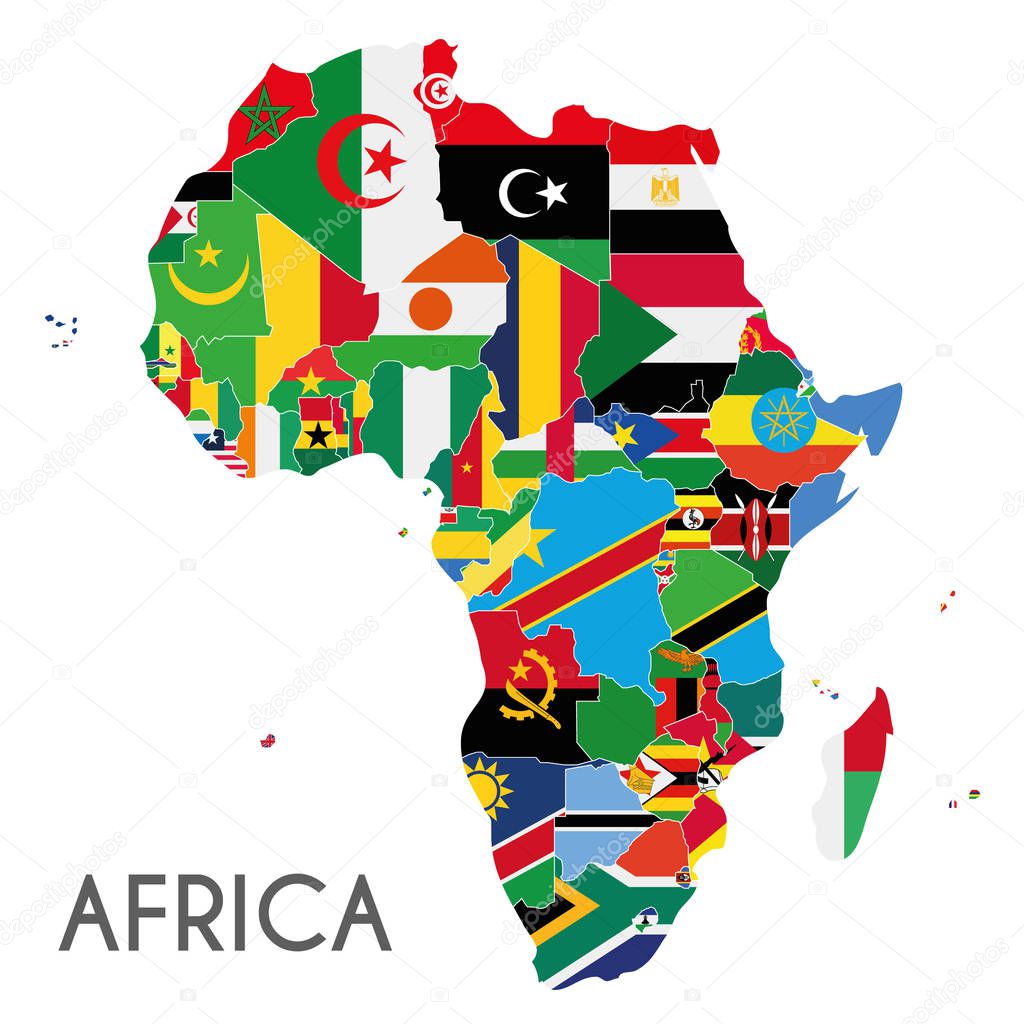 Political Africa Map vector illustration with the flags of all ... Political Africa Map vector illustration with the flags of all ...
