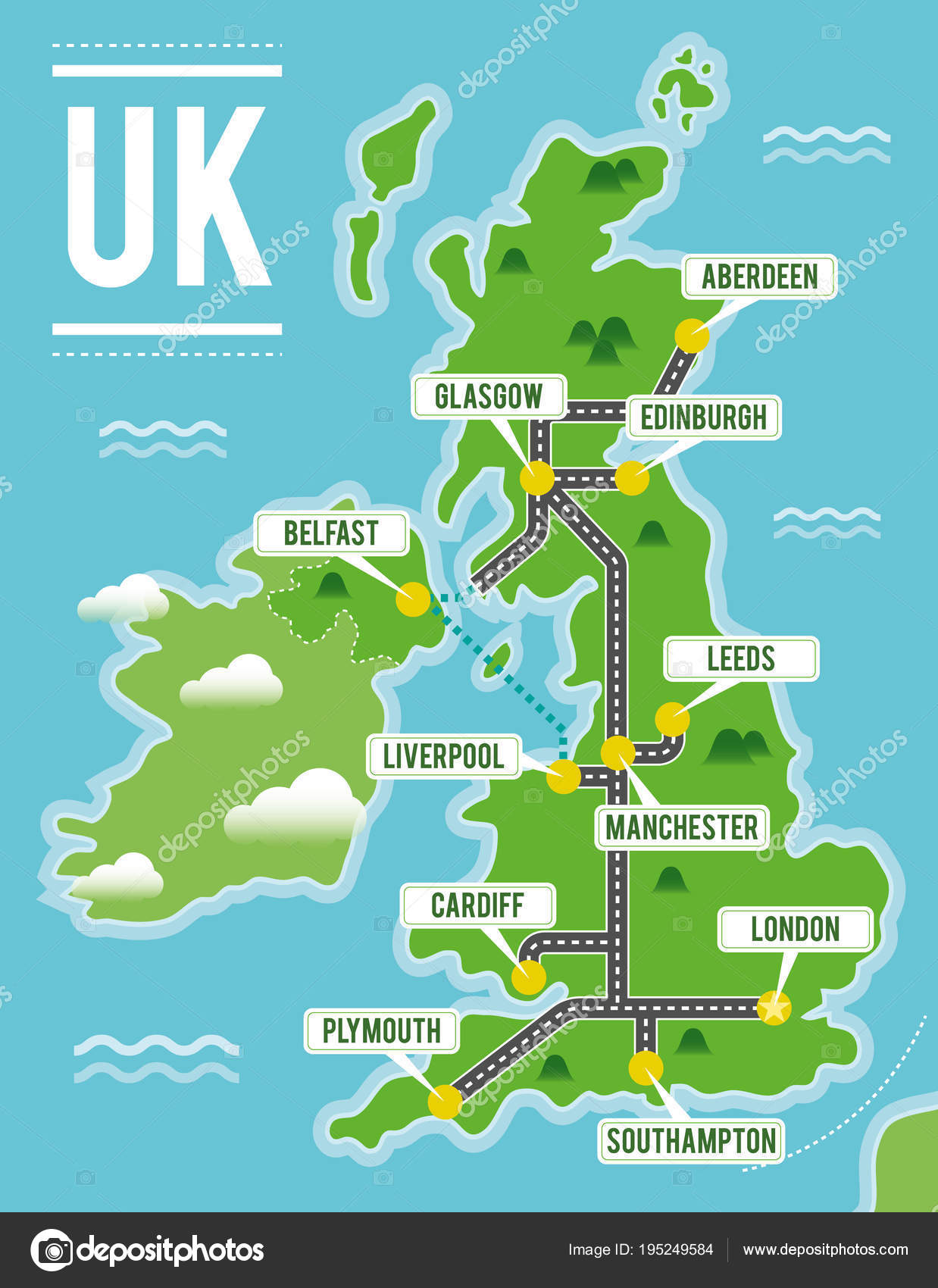 Cartoon vector map of United Kingdom. Travel illustration with british ...