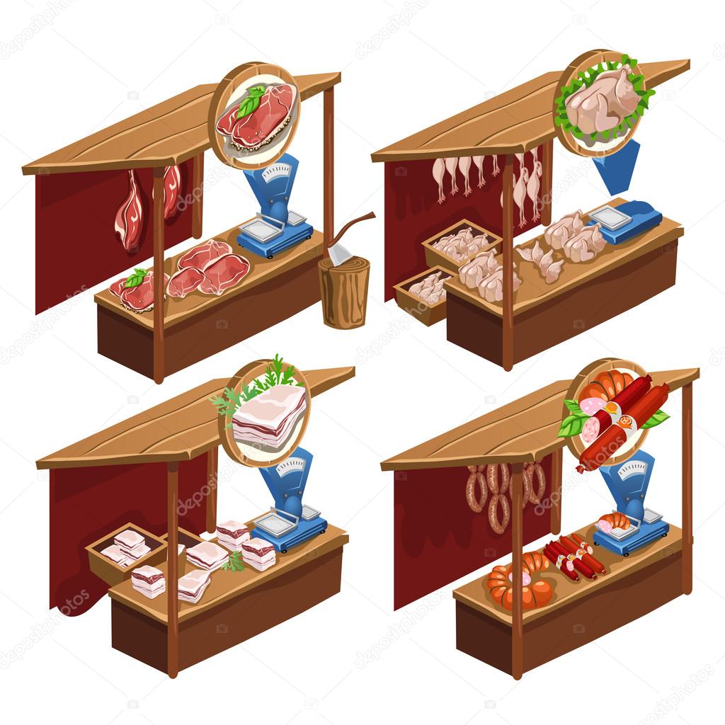 Four kiosk selling meat products, vector — Stock Vector © Anton_Lunkov ...