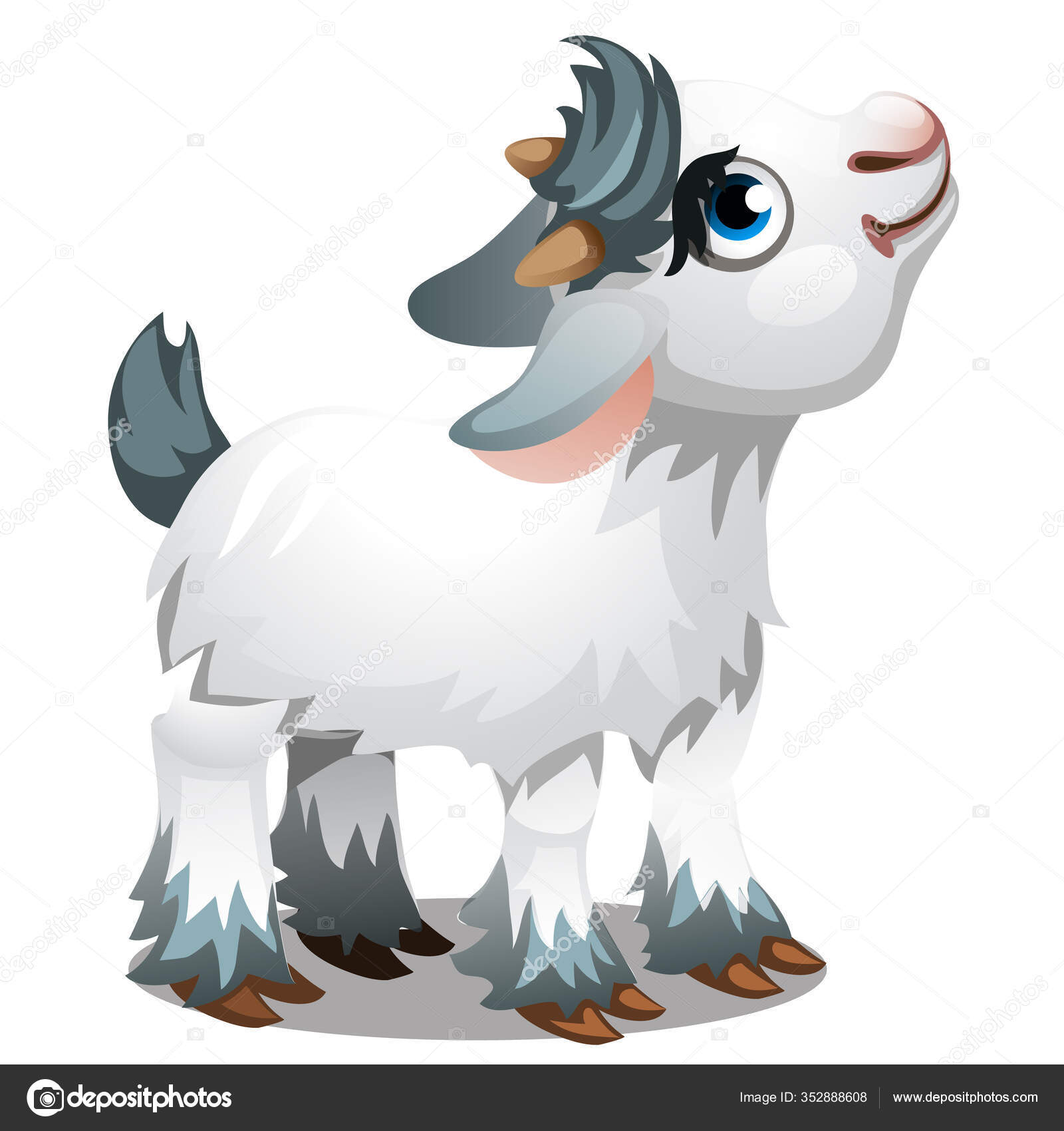 Linda cabrita animada aislada sobre un fondo blanco. ilustración de ...