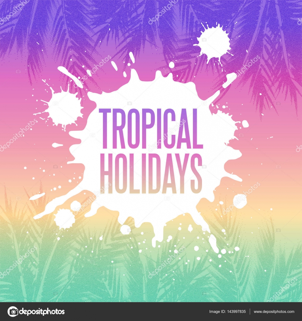 Palm tree leaves with stipple effect at colorful sunset backgrou Stock ...