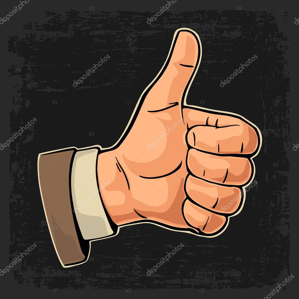Mano que muestra el símbolo Like. Haciendo el gesto del pulgar hacia ...