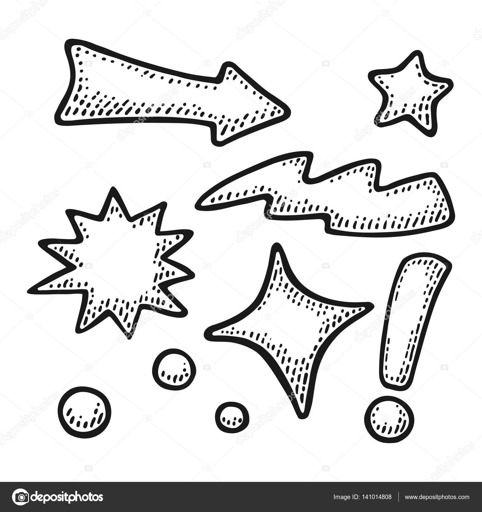 Arrows, stars, bubbles, point, lightning, exclamation mark. Vintage ...
