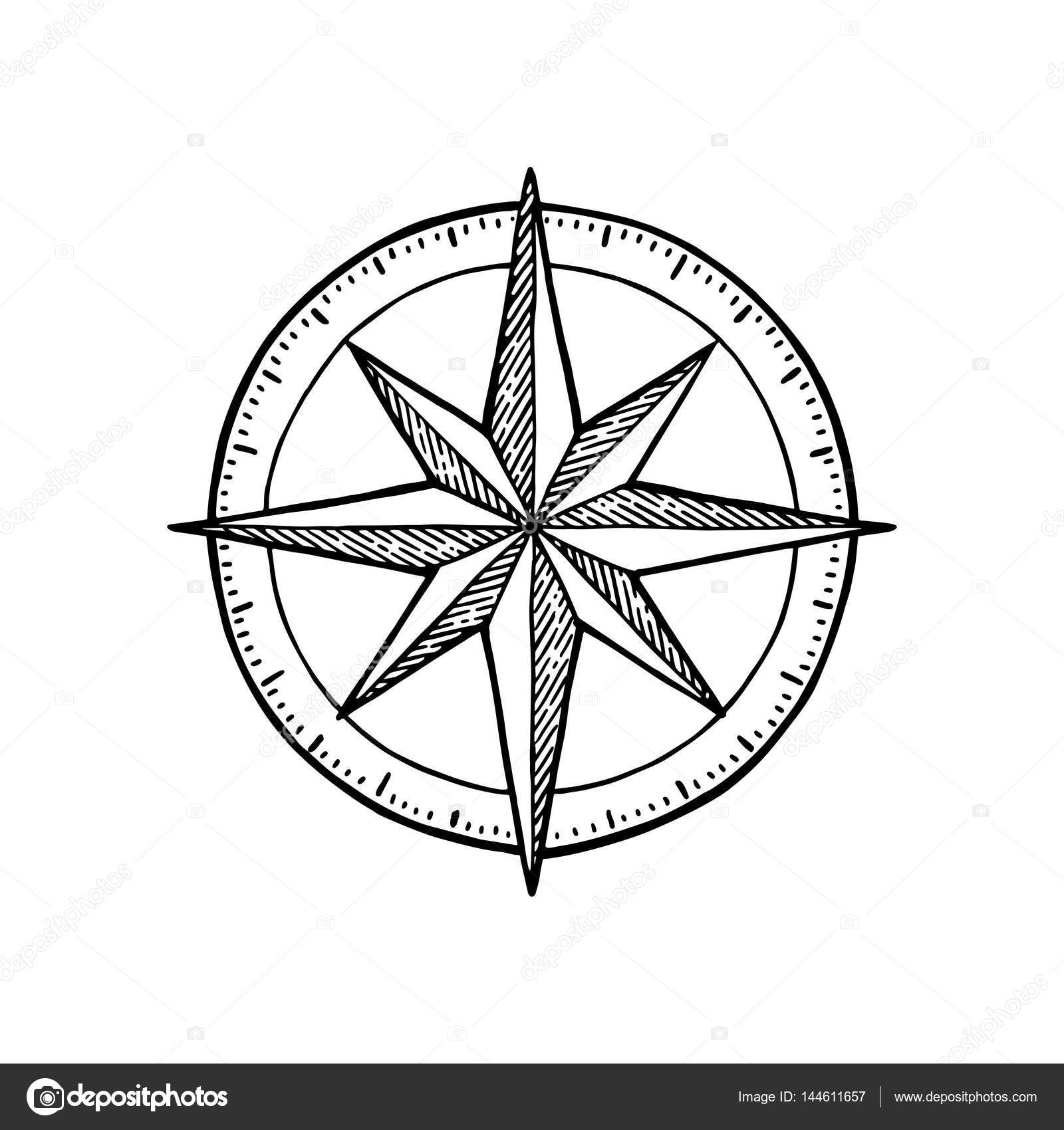 Compass rose isolated on white background. Vector vintage engraving ...