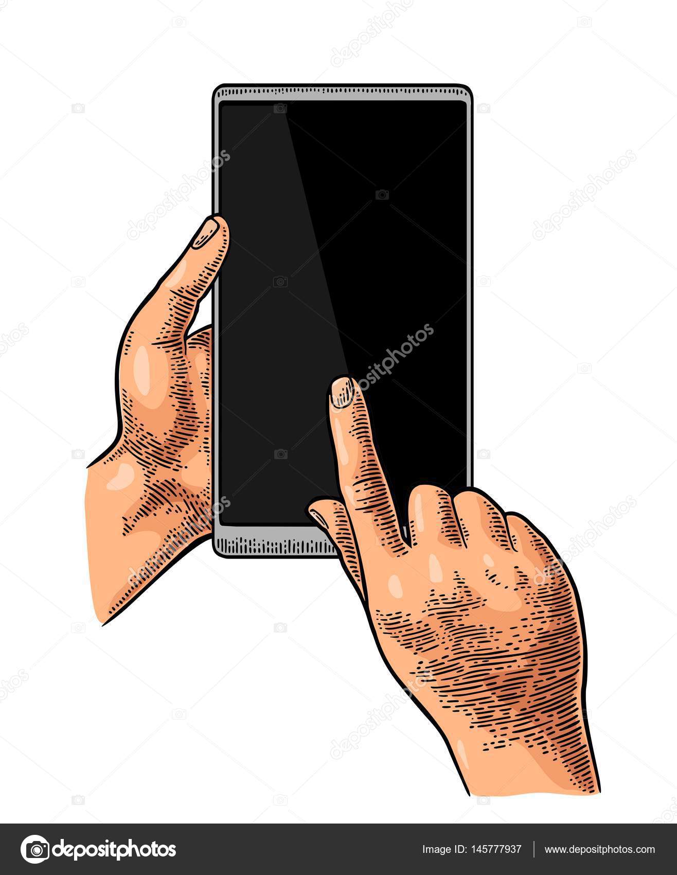 Hands holding and touching a modern mobile phone. Stock Vector by ...