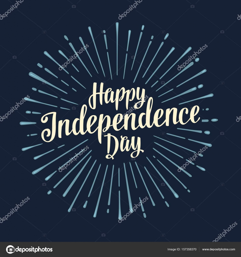 Happy Independence Day hand lettering inscription with rays Stock ...