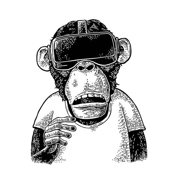 Monkey Wearing Virtual Reality Headset Shirt Vintage Color Engraving ...