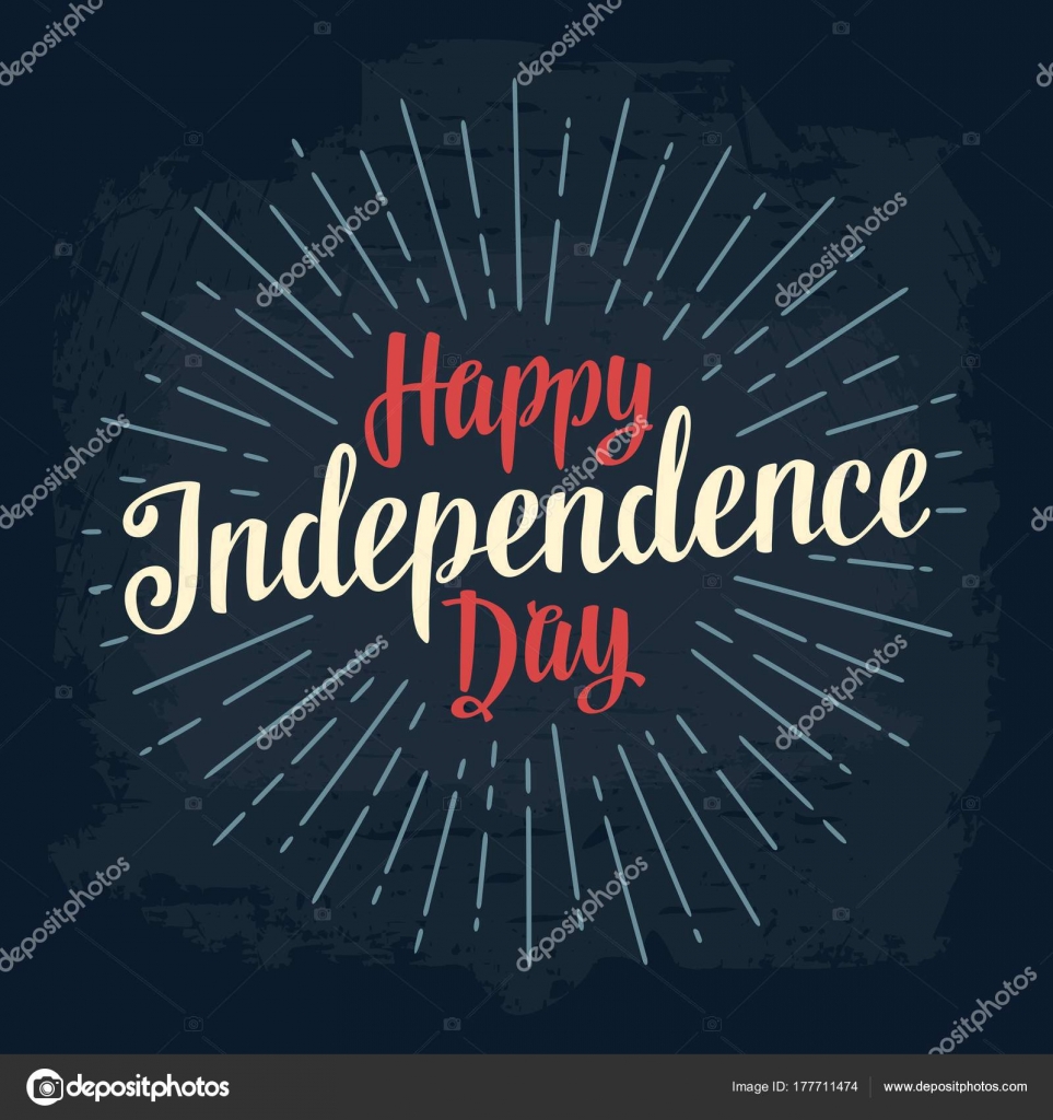 Happy Independence Day hand lettering inscription with rays Stock ...