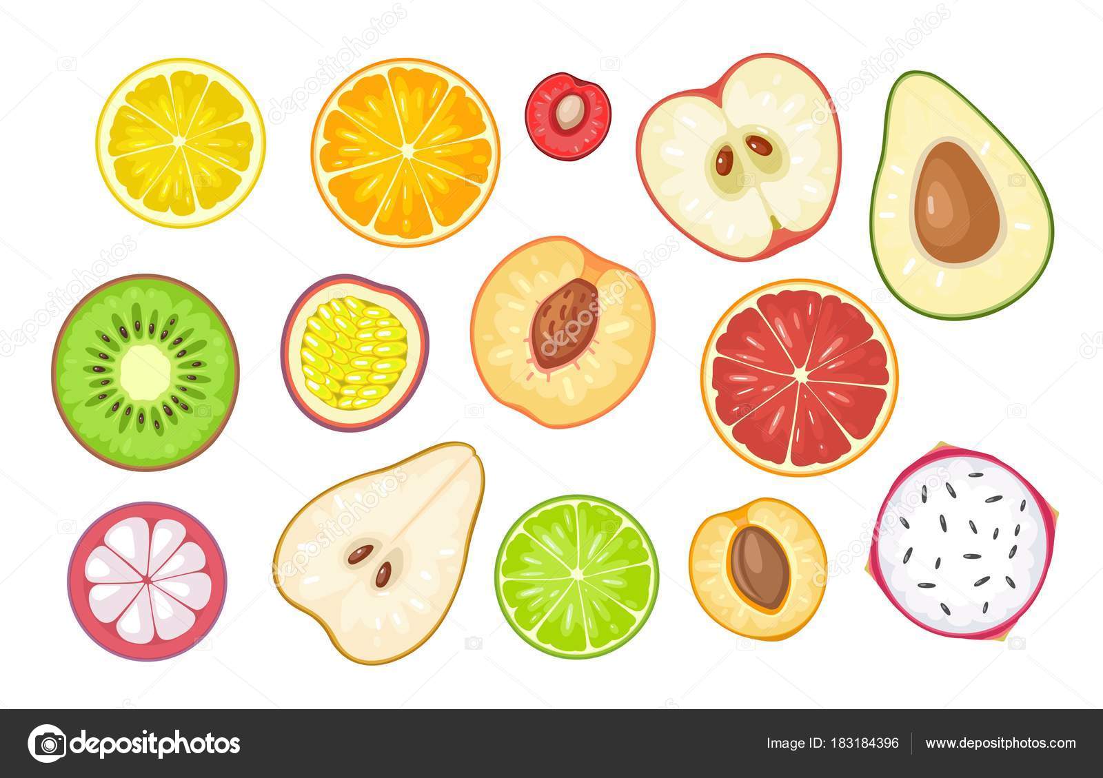 Set slice fruits. Vector color flat illustration Stock Vector Image by ...