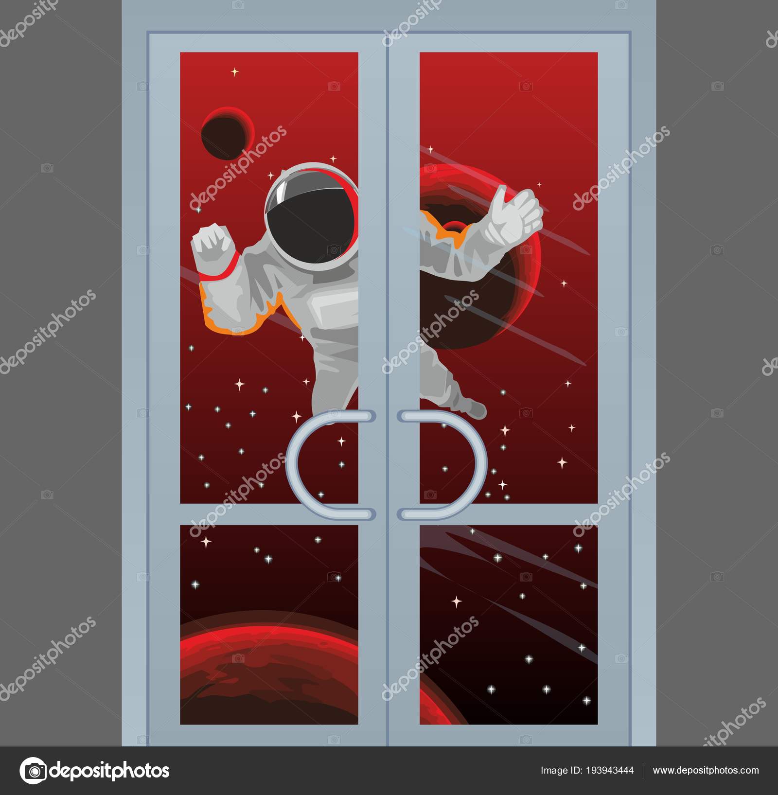 Space concept with astronaut knocking on the door. Stock Vector Image ...