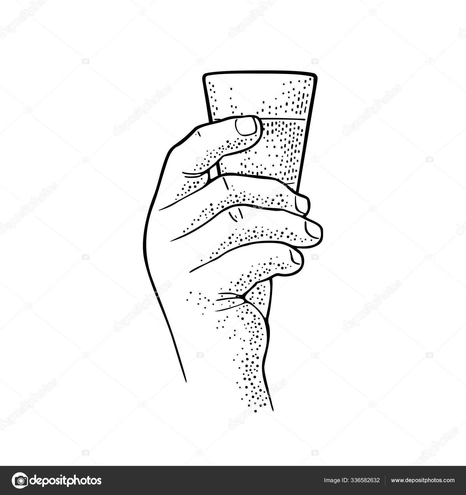 Male hand holding glass rum. Vintage vector engraving Stock Vector ...