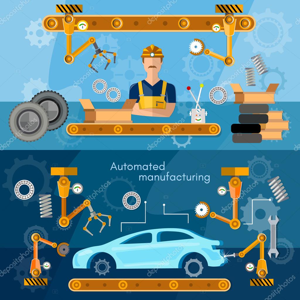 Car assembly line banner conveyor belt Stock Vector Image by ...