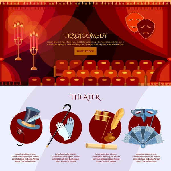 Theater infographics comedy and tragedy masks theater stage — Stock ...