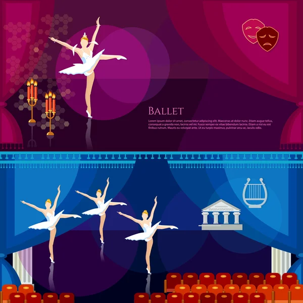 Ballet banners ballerinas dancing on theater stage — Stock Vector ...
