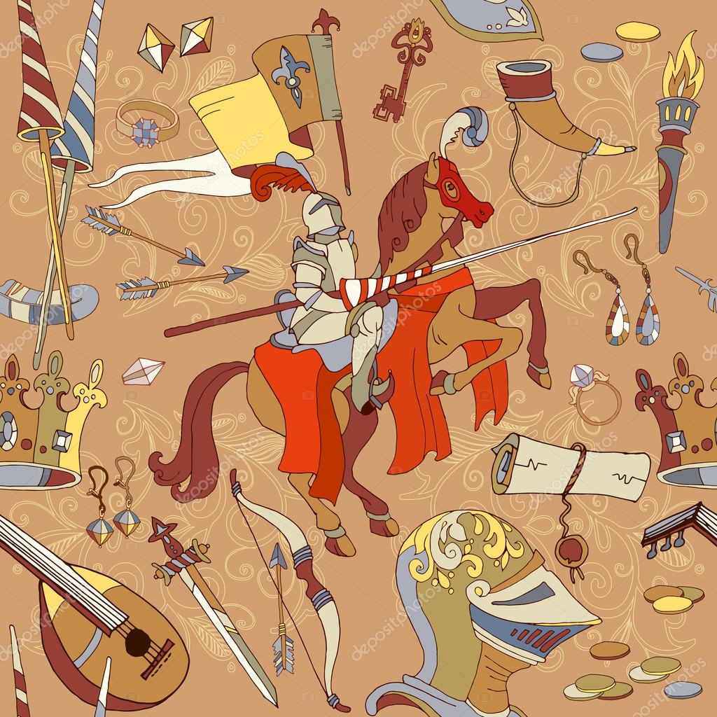 Medieval seamless pattern, knight on horse — Stock Vector © Matriyoshka ...