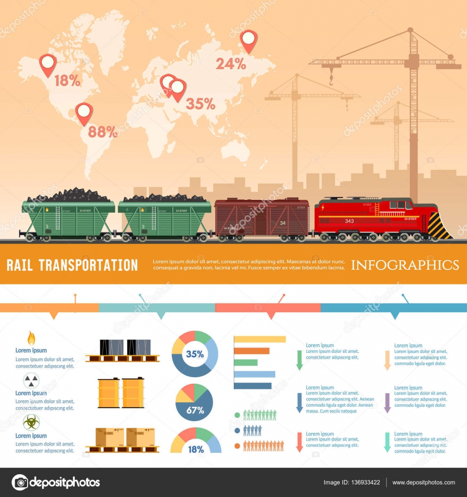 Freight trains infographics. Cargo train with coal — Stock Vector ...