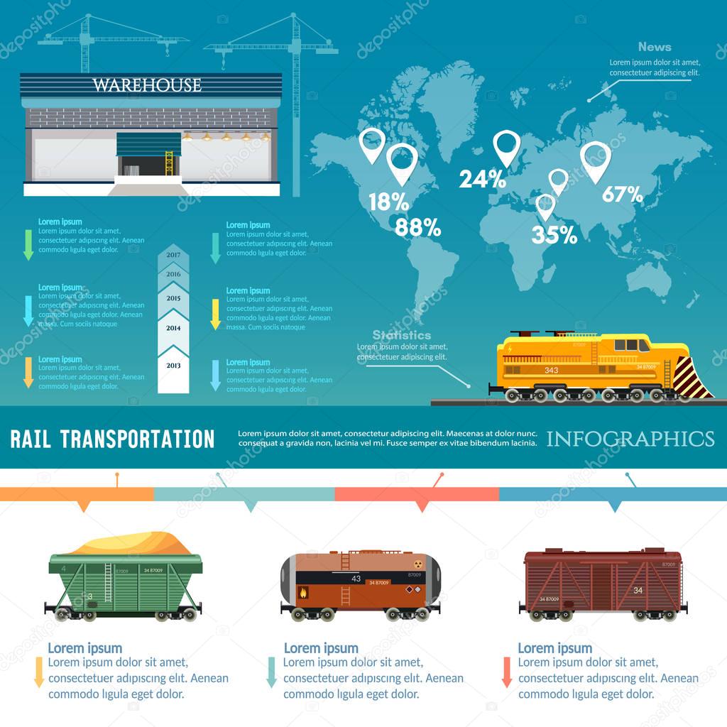 Freight trains infographics. Rail way. Cargo transportation — Stock ...