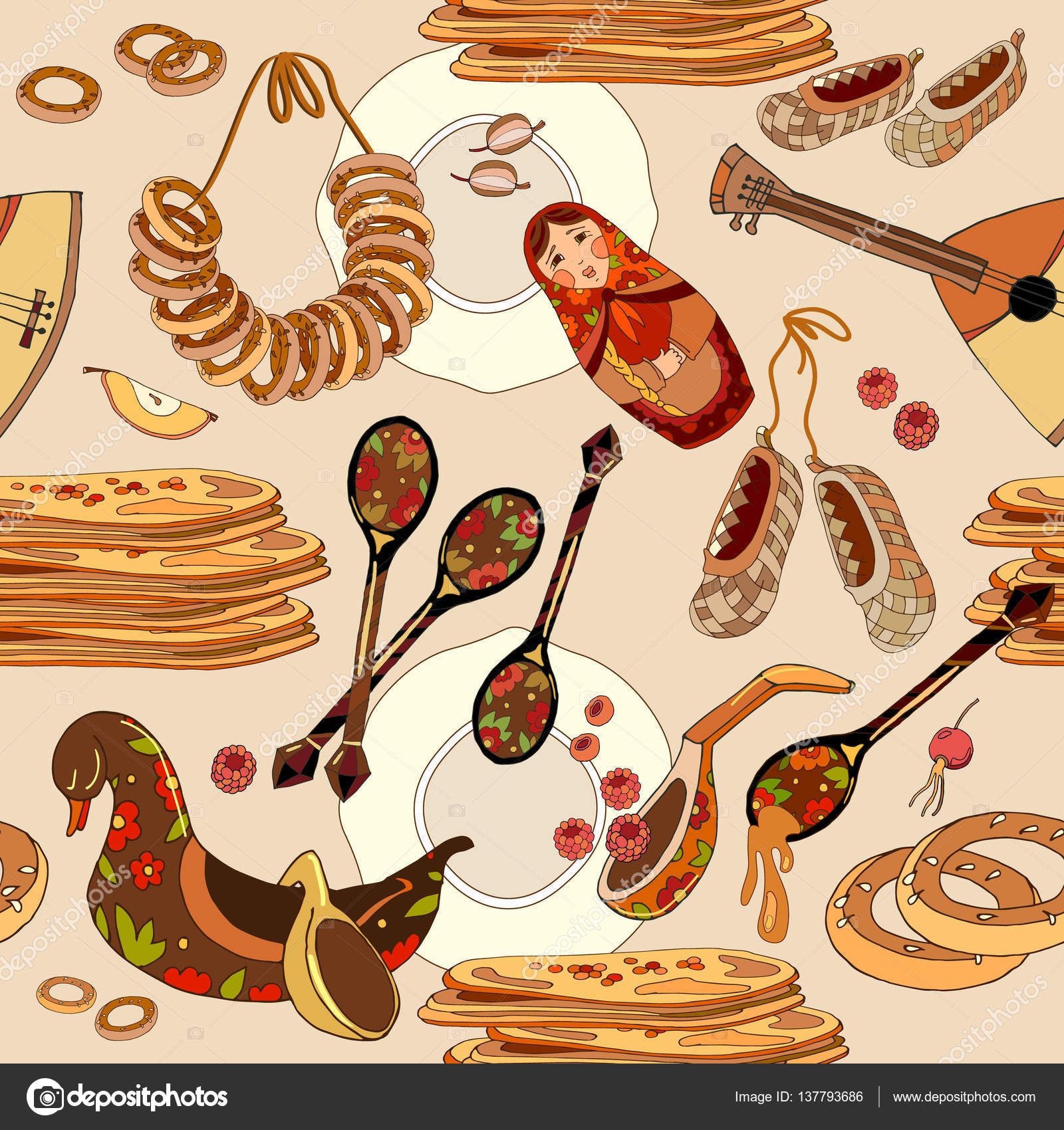 Russian cuisine seamless pattern. Hand drawn Russia — Stock Vector ...