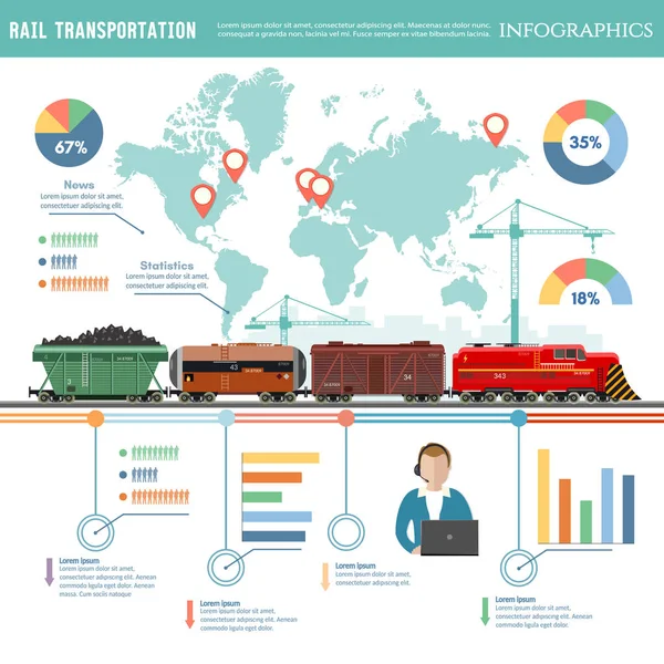 Freight trains infographics. Cargo train with coal — Stock Vector ...