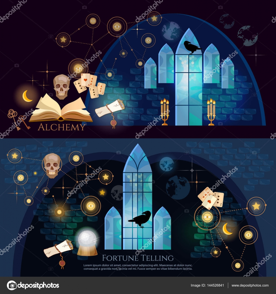 Fortune telling banner. Medieval alchemy, mysticism, occultism — Stock ...