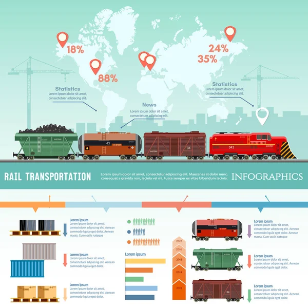Freight trains infographics. Cargo train with coal — Stock Vector ...
