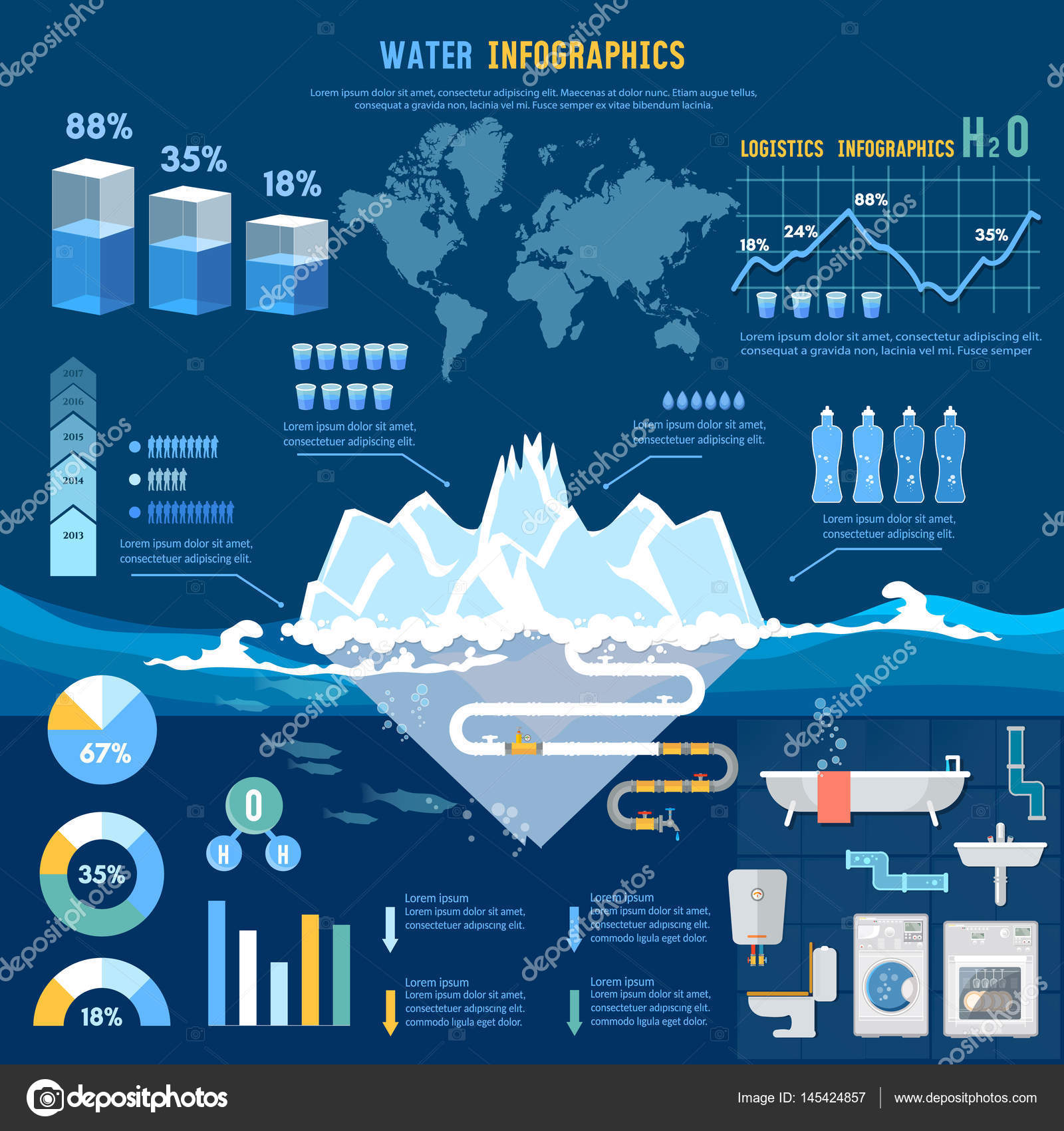 Water infographics total water resources reserves and water — Stock ...