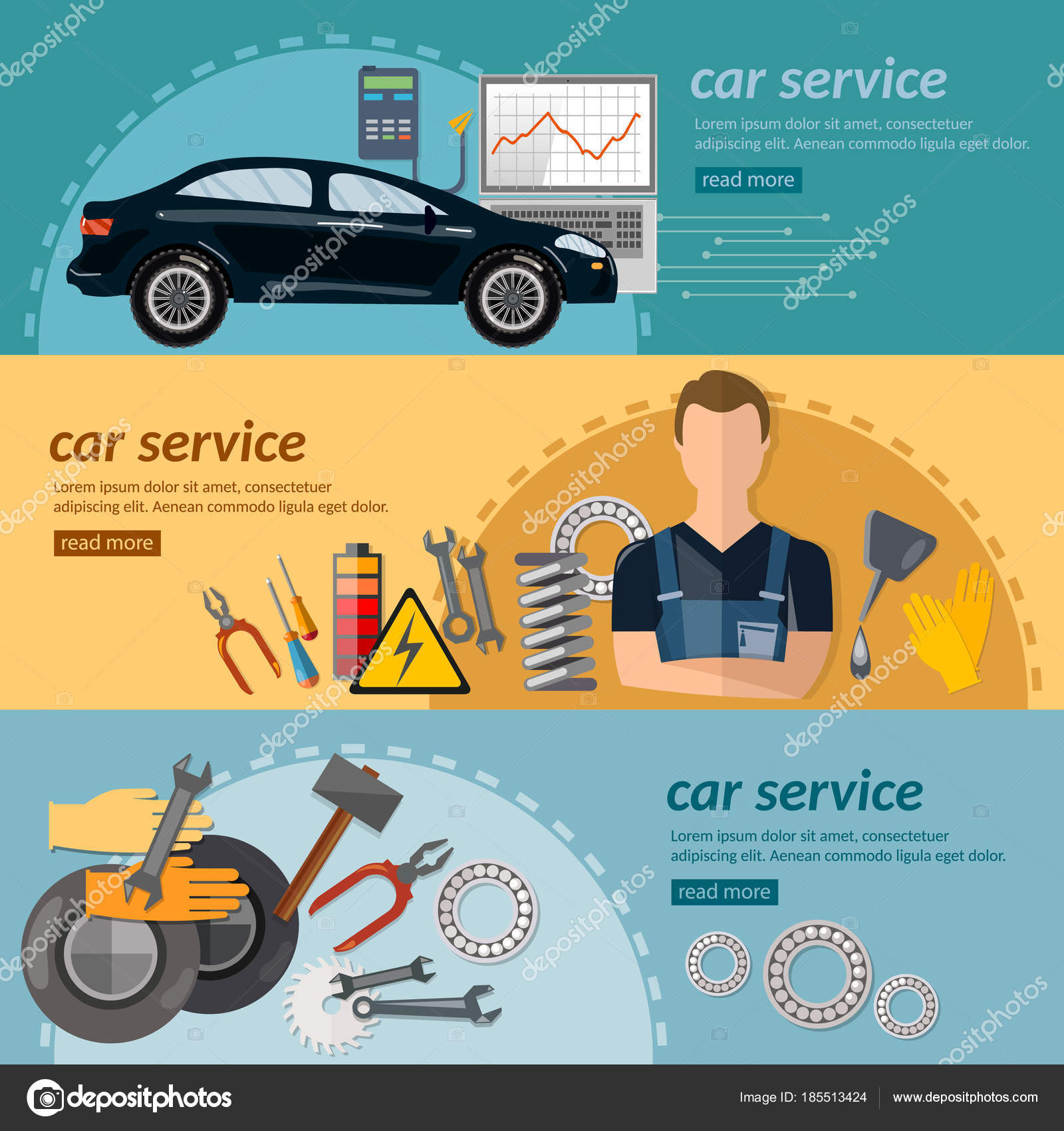 Car Service Banner Mechanic Tool Tuning Diagnostics Tire Service Car ...