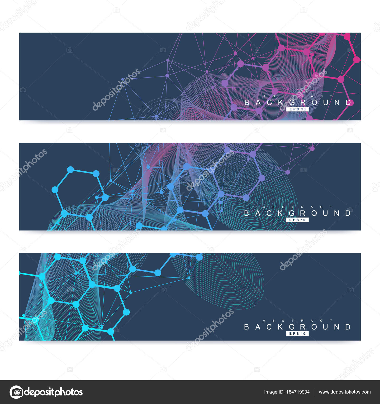 Scientific set of modern vector banners. DNA molecule structure with ...