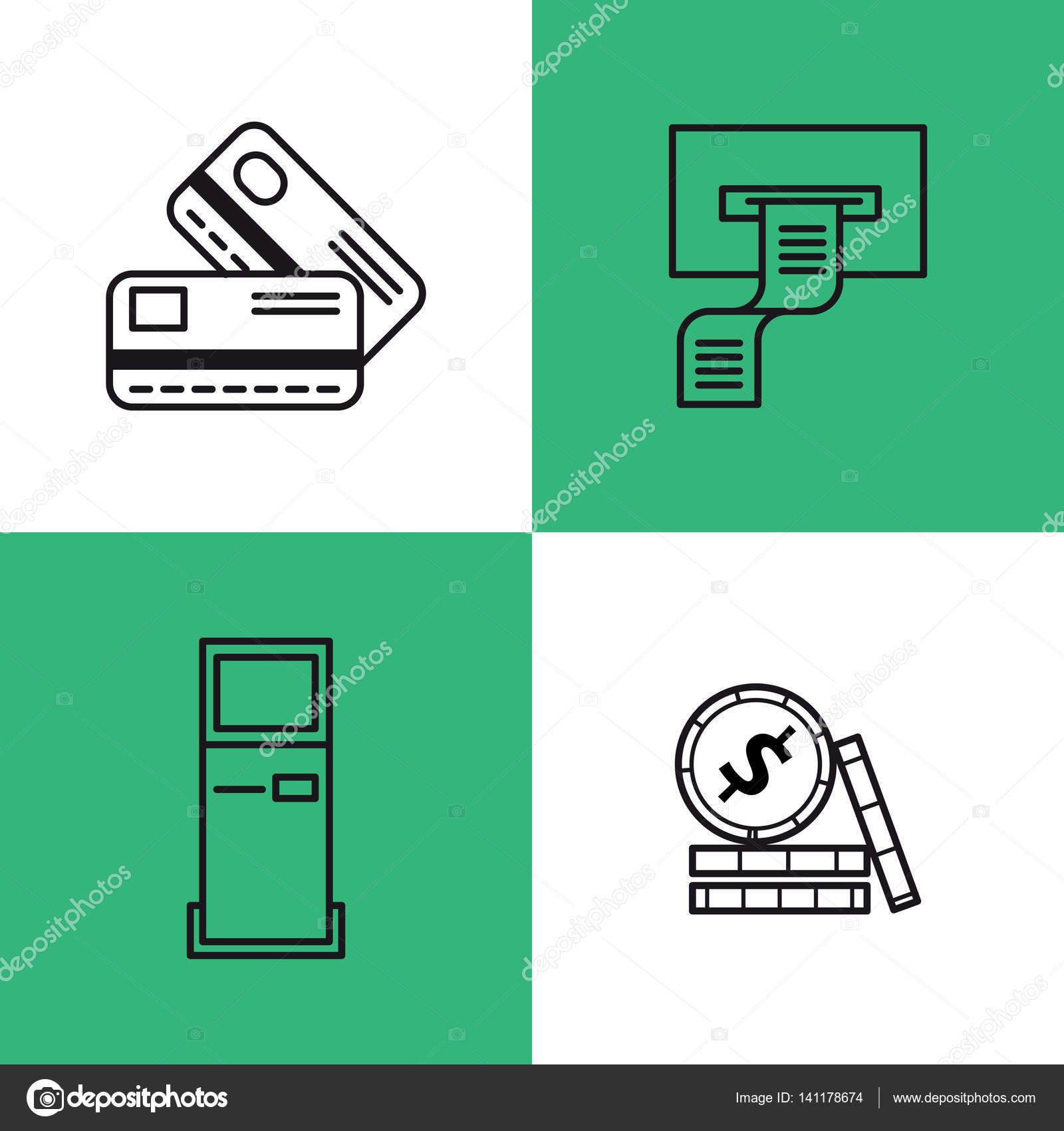 Four banking line art icons Stock Vector by ©SergeyVasutin 141178674
