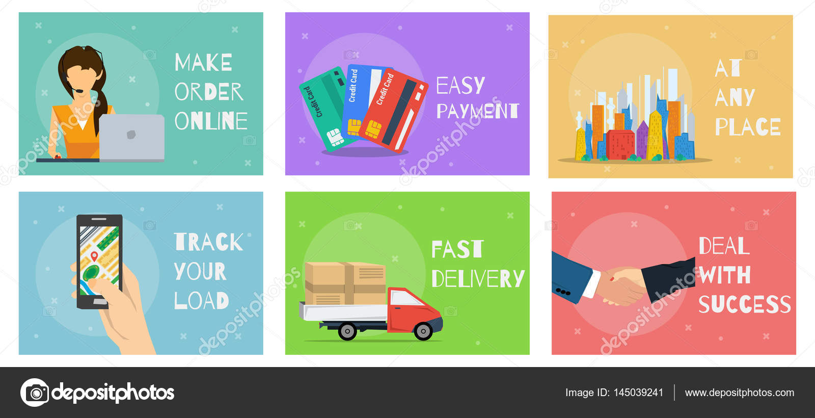 Six promo cards - success delivery service Stock Vector Image by ...