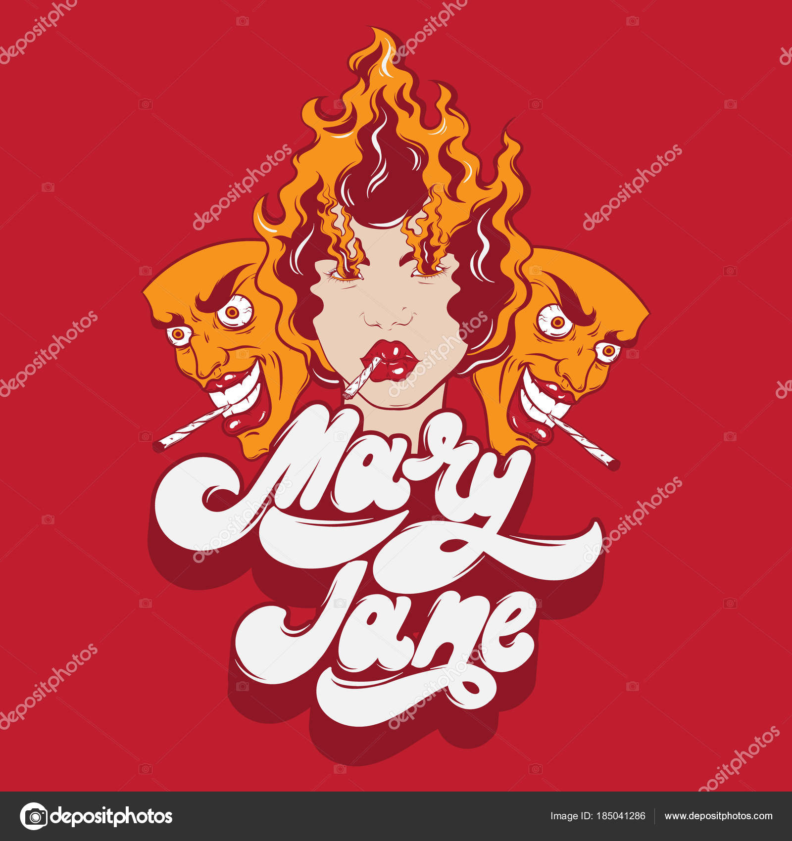 Mary Jane Letras Manuscritas Vetor Ilustração Desenhada Mão Menina Com ...